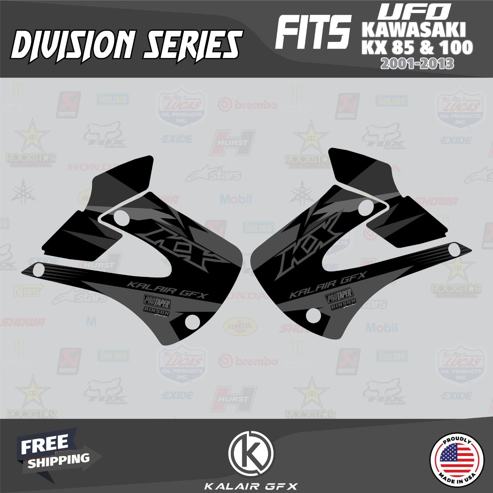 Graphics Kit for Kawasaki KX85 KX100 UFO Restyle 2001-2013 Division ...
