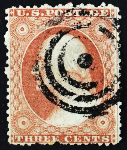 TARGET / BULLSEYE FANCY CANCEL 3-RING w LARGE CENTER DOT on US# 26 ...