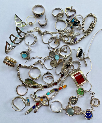 Lot Sterling Silver Scrap Jewelry 194 Grams Broken Parts Pieces Gem ...
