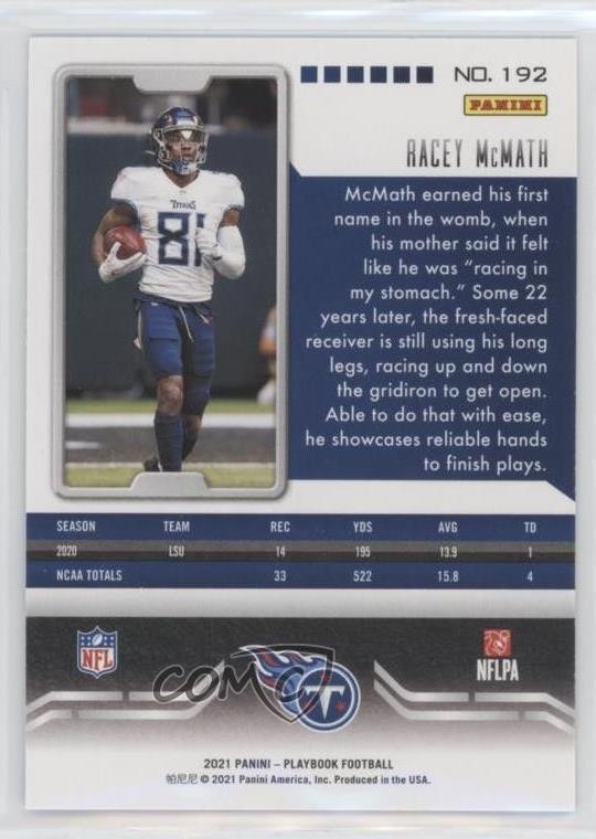 2021 Panini Playbook Rookie Rookie Shield Racey McMath #192 RC Shield ...