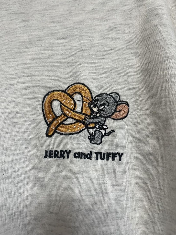 Tom and Jerry Sweatshirt Gray Jerry Tuffy Cartoon Embroidered L | eBay