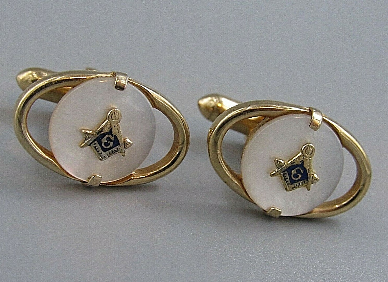 Mens Vintage CUFFLINKS Mother of Pearl MASONIC FREE MASON Costume ...