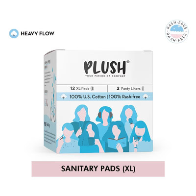Plush XL Sanitary Pads - 100% Pure US Cotton Pads - 12 Pcs + 2 Free ...