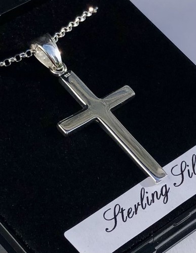 Sterling Silver 925 Plain Cross and 20 Inch Chain UK Supplier Free Box ...