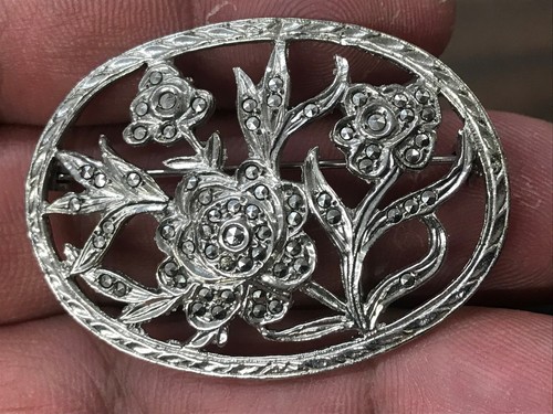 sterling silver and marcasite flower pin | eBay