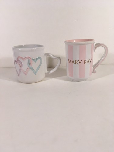 Two Mary Kay Mugs Cup Classic Pink White Stripe Gold Letters Heart ...