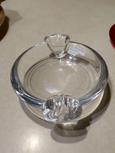 Vintage STEUBEN 8" Crystal Art Glass Bowl ASHTRAY CANDY DISH ~ Signed 4 ...