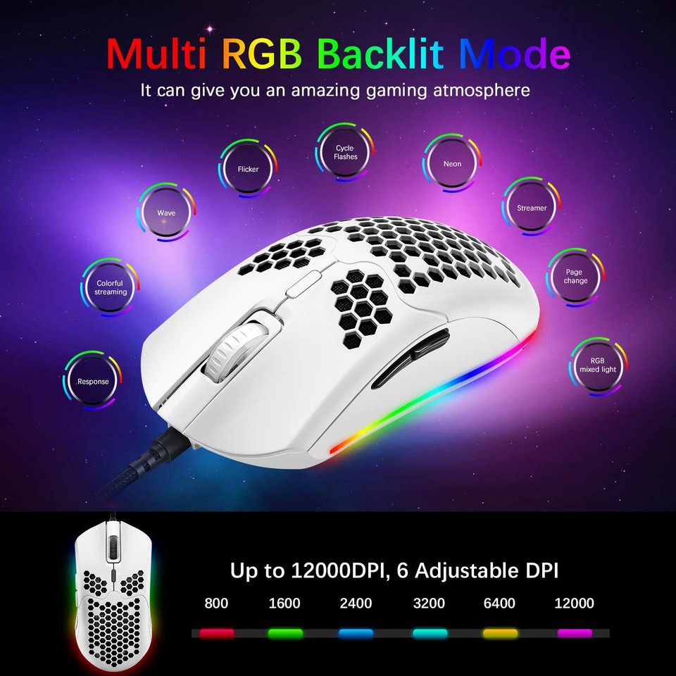 ZIYOULANG M1 65G Lightweight Wired Gaming Mouse RGB Programmable For PC ...