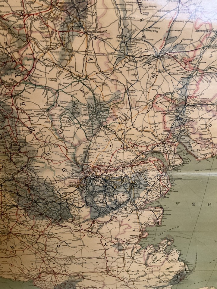 G W BACON huge COMMERCIAL MAP OF GREAT BRITAIN Showing all RAILWAYS AND ...