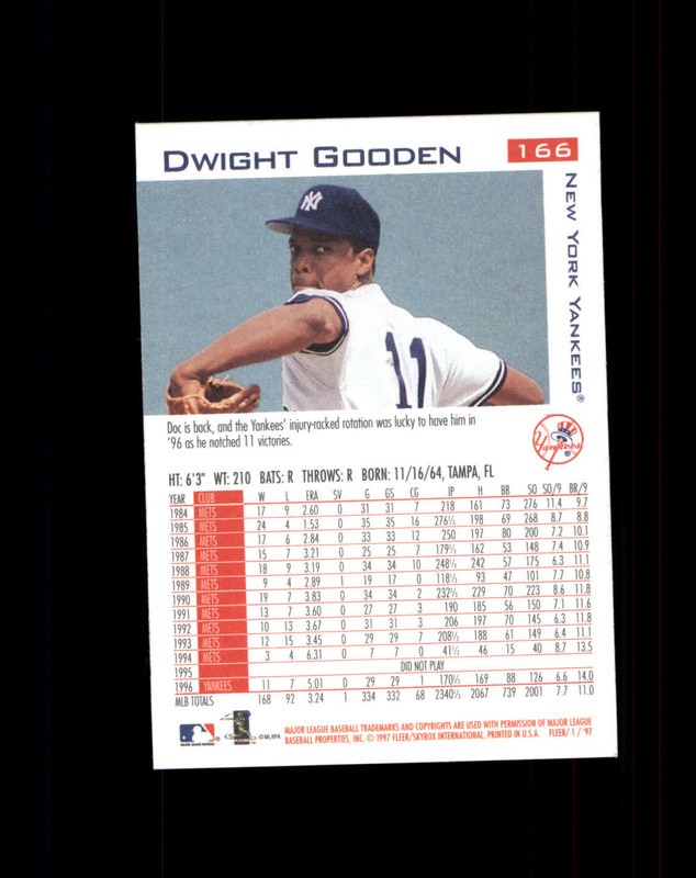 Doc Dwight Gooden Signed 1997 Fleer #166 Autograph IPA In Person ...