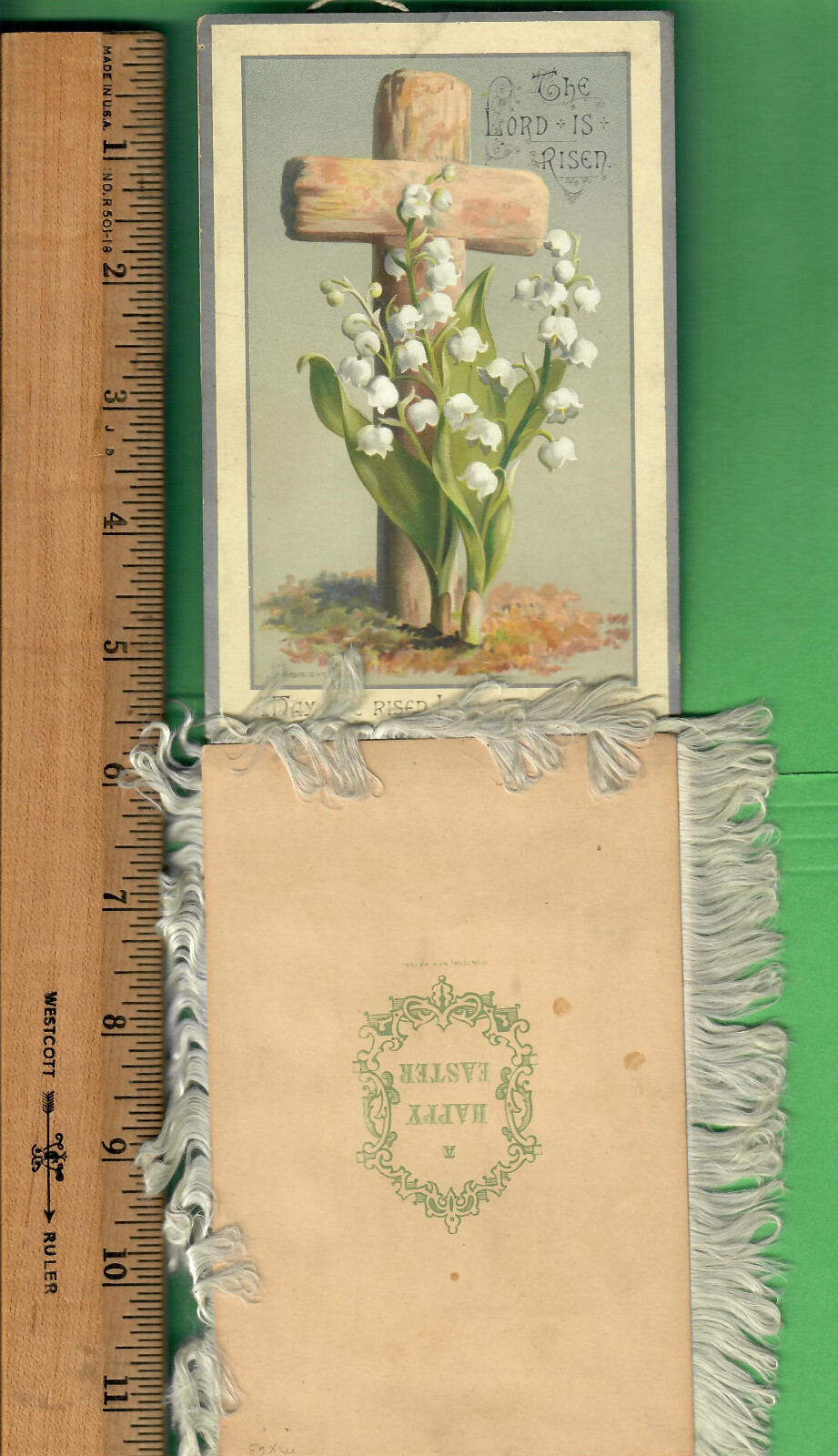c. 1880 VICTORIAN EASTER CARD - 2 PANELS - FOLDS - TUCK STYLE - FRINGED ...