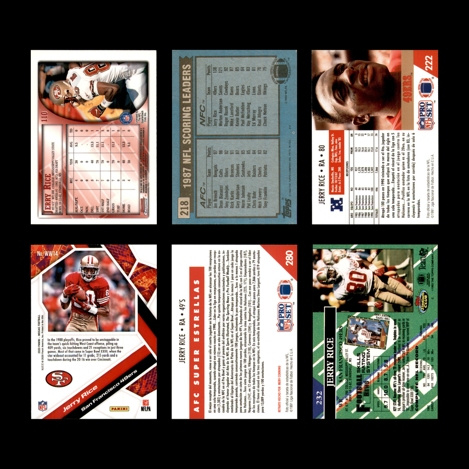 Jerry Rice Lot Of 6 NFL Football Cards Topps Base Inserts San Francisco ...