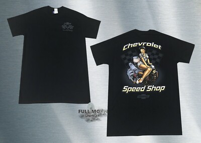New Chevy Pin Up Girl Speed Shop Chevrolet 2 Sided Mens Vintage T-Shirt ...