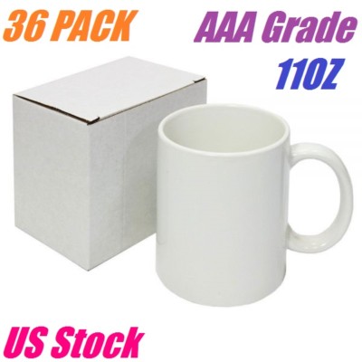 36 White Blank Sublimation Mugs 11OZ Grade AAA Heat Transfer Ceramic ...