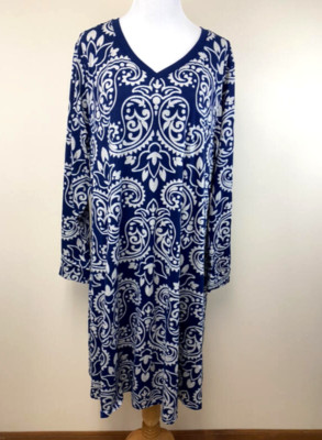 Lularoe 3XL Emily Dress Nay Blue Gray Swedish Floral Print Cottony | eBay