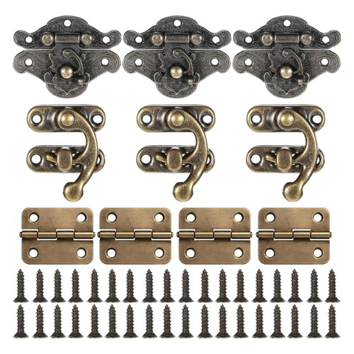 Antique Bronze Lock Hinge Set with Screws for Wooden Jewelry Box ...
