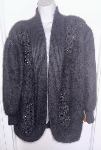Vintage 80s San Angelo high quality Black angora sweater Jacket Beaded ...