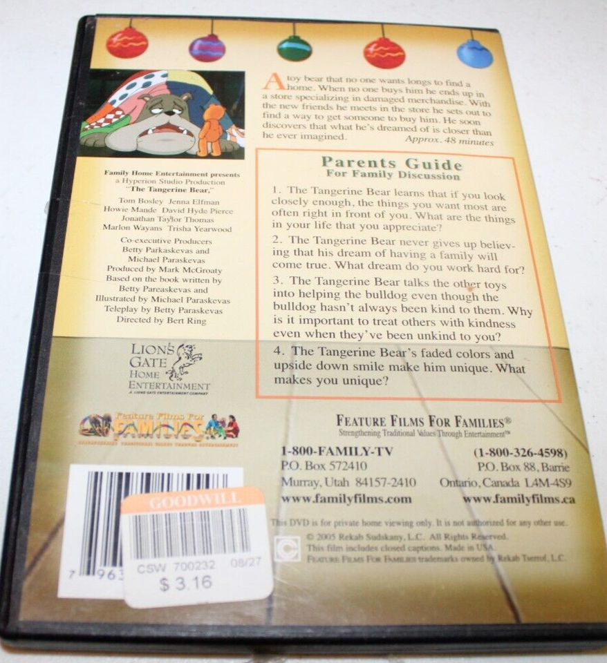 The Tangerine Bear: Home in Time for Christmas (DVD) Tom Bosley, Howie ...