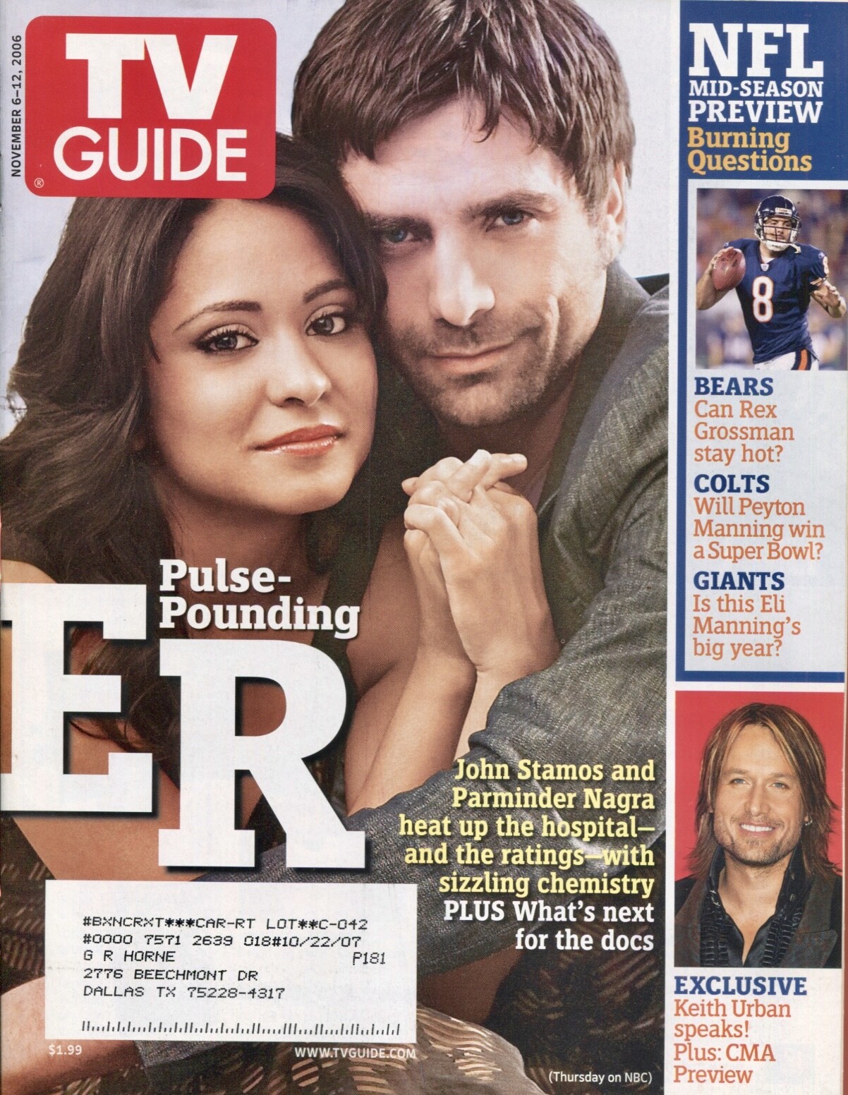 JOHN STAMOS & PARMINDER NAGRA ER ~~ TV Guide ~~ 11/6/06 ~~ Keith Urban ...