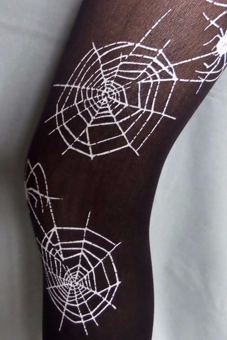 ladies fun novelty fashion opaque spiders web thigh high stockings ...