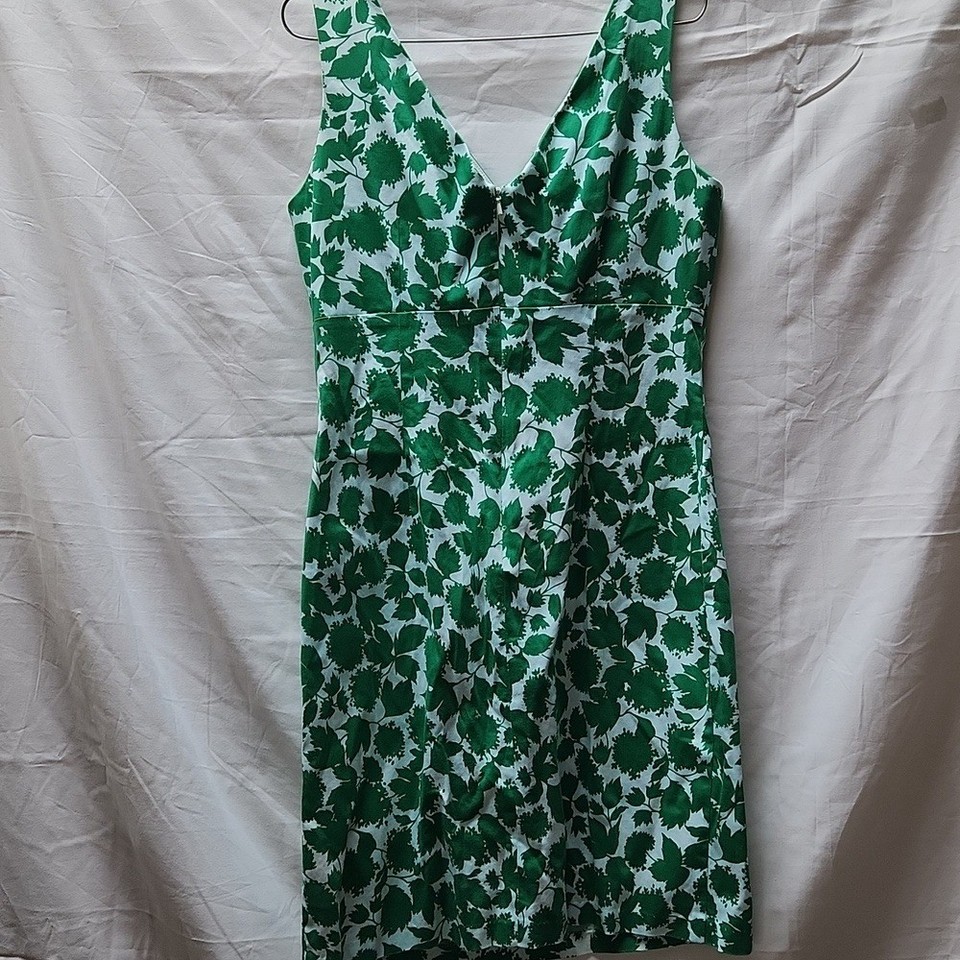 Donna Ricco New York Green White Floral Leaf V-Neck Sheath Dress 8P ...
