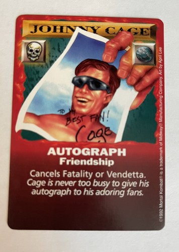 RARE Mortal Kombat Card Game TCG 1992 Johnny Cage Autograph Friendship ...