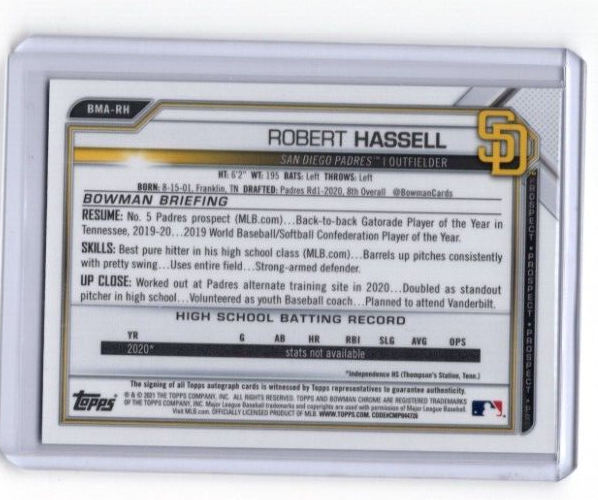 2021 Bowman Chrome Prospects Mega Box Mojo Autograph Robert Hassell ...