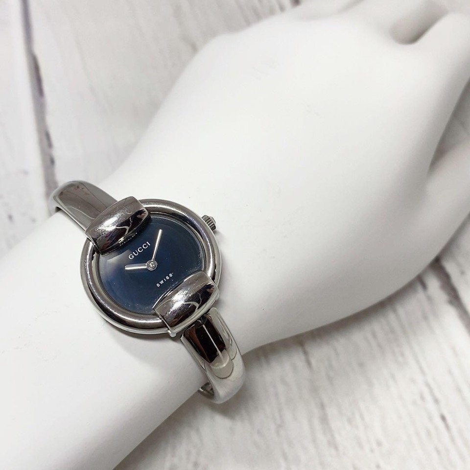 GUCCI 1400L Watch 25mm Black Dial Silver Band Vintage Rare Japan ...