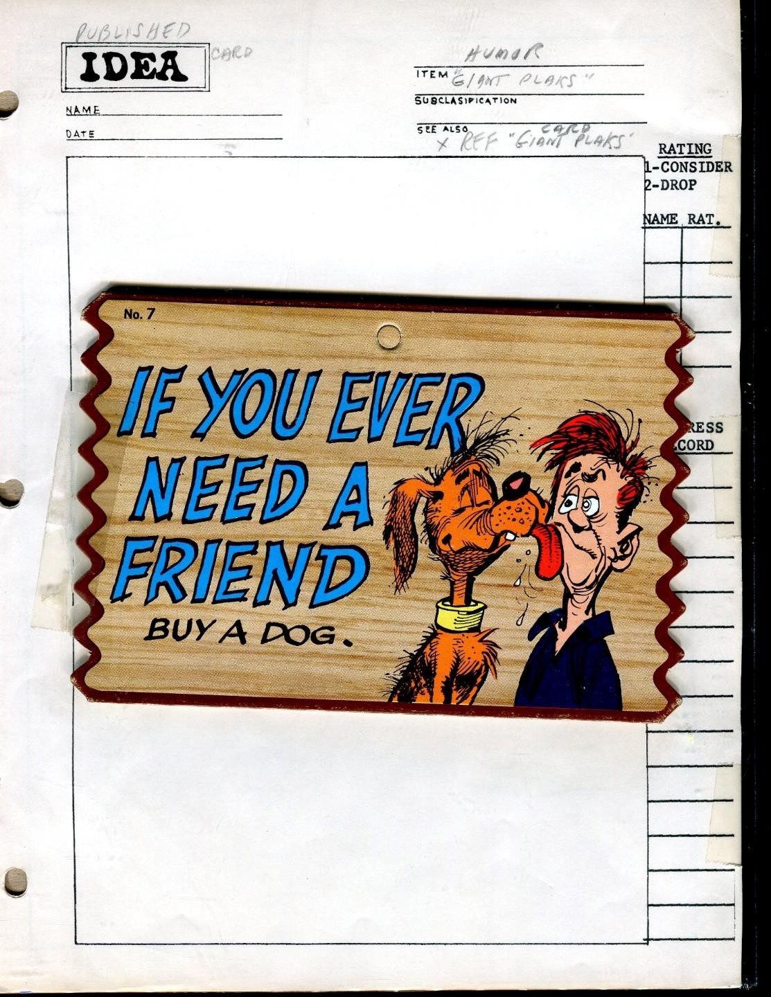 TOPPS IDEA PRODUCTION SHEET-PUBLISHED CARD 1967 1968 GIANT WACKY PLAK ...