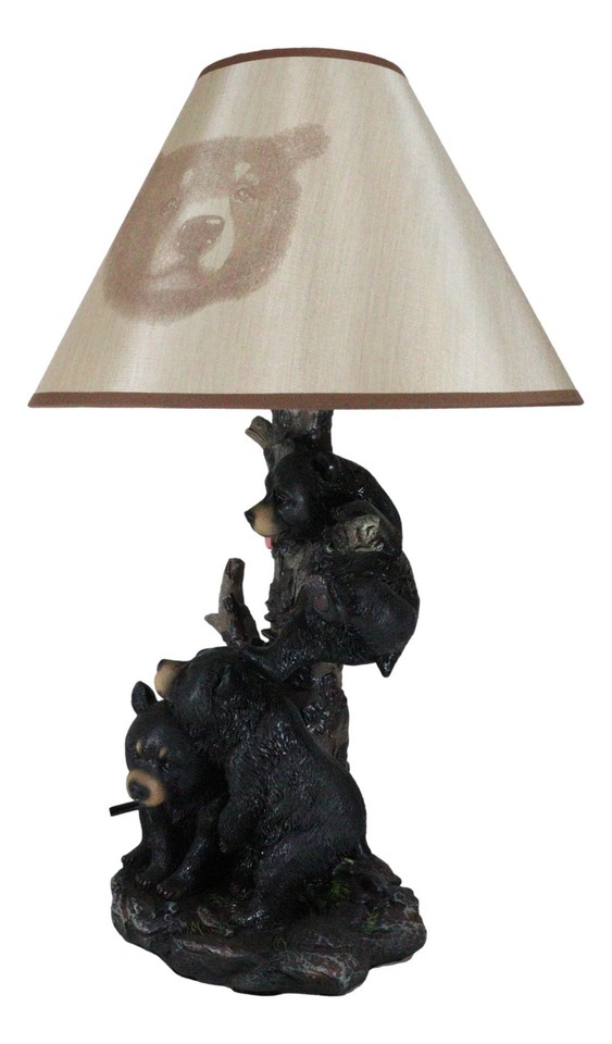 Ebros Climbing Black Bear Cubs Table Lamp With Bear Shade Desk Lamp ...