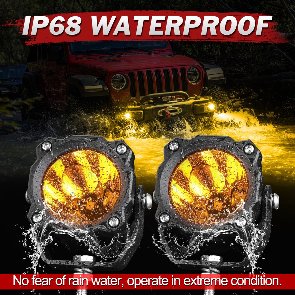 2.6"INCH LED Amber Fog Lights Spot Flood Combo Bumper Driving Pod Bar ...