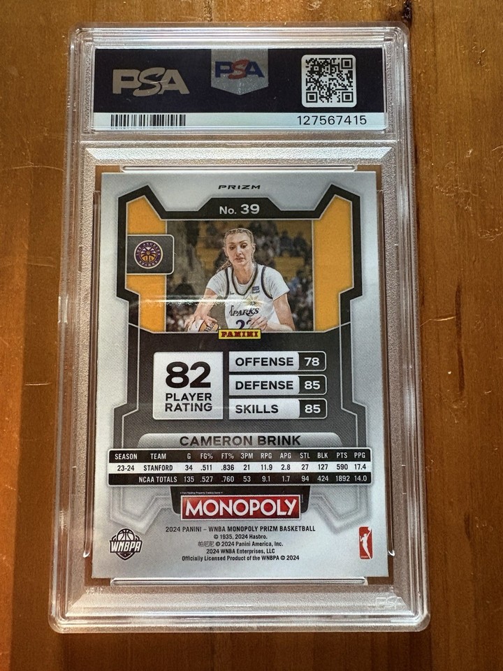 2024 Panini Prizm Monopoly WNBA Cameron Brink #39 Monopoly Man RC PSA 9 ...
