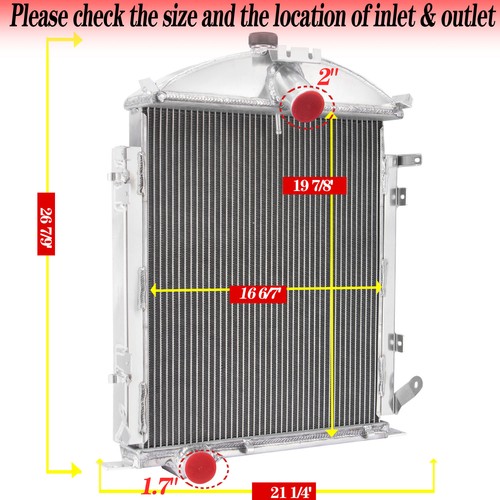 3 Row Aluminum Radiator fits 1928 1929 Ford Model A Heavy Duty L4 3.3L ...
