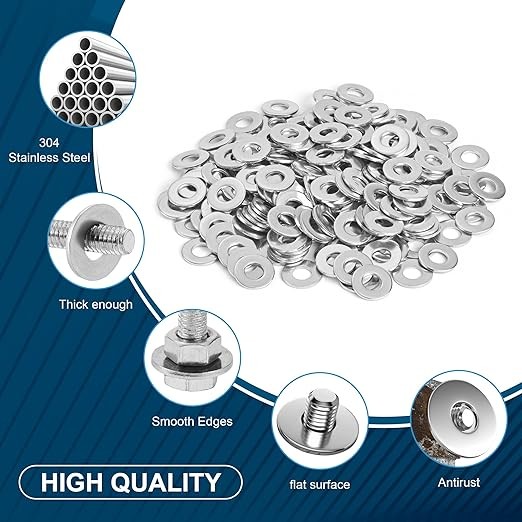 100Pcs Flat Washers for Screws, 1/4" Small Washer, Premium 18-8 (304 ...