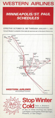 Western Airlines Minneapolis/St. Paul timetable 10/29/67 [0105] Buy 4 ...