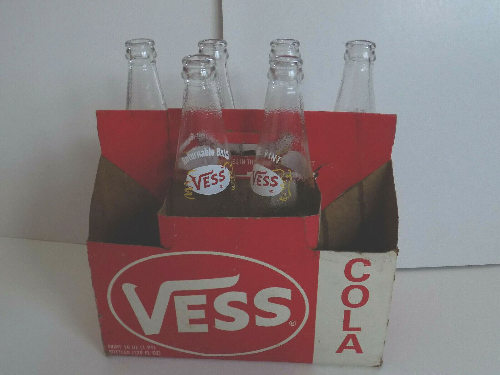 Vtg "Vess Cola" 8-Pk Cardboard Caddy for 16oz bottles w/ 6 Mardi Gras ...