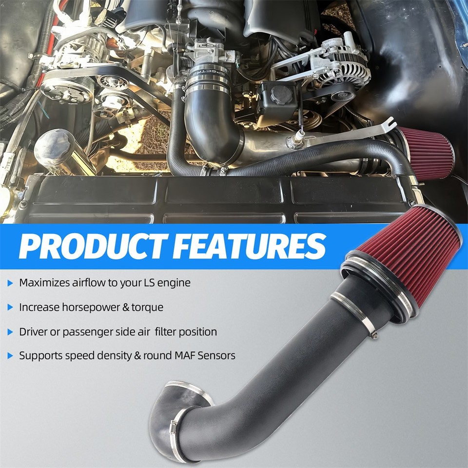 4 Inch LS Swap Cold Air Intake Kit w/ Filter For LSX LS1 LS2 4.8L 5.3L ...