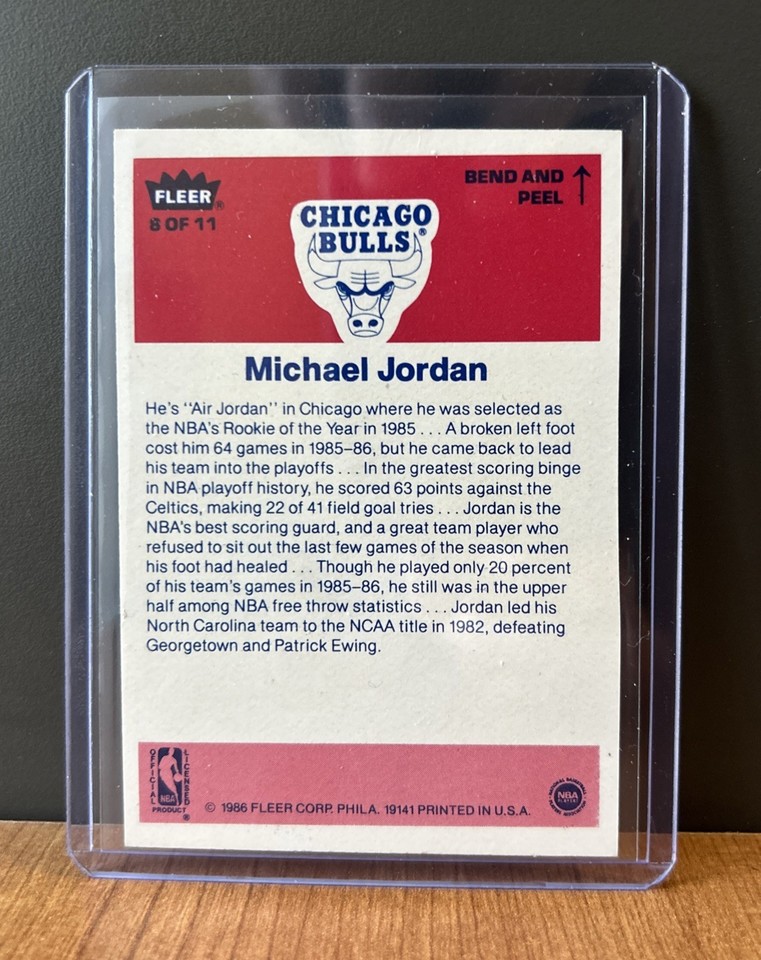 1986 Michael Jordan Fleer Rookie RC Sticker Card #8 Trimmed Chicago ...