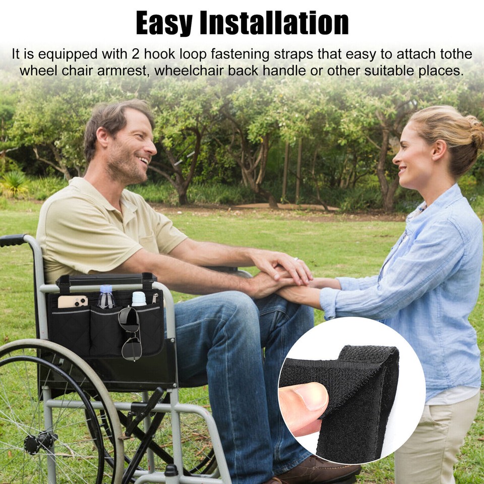 2 PACK Wheelchair Side Pocket Organizer Holder Pouch Armrest Storage ...