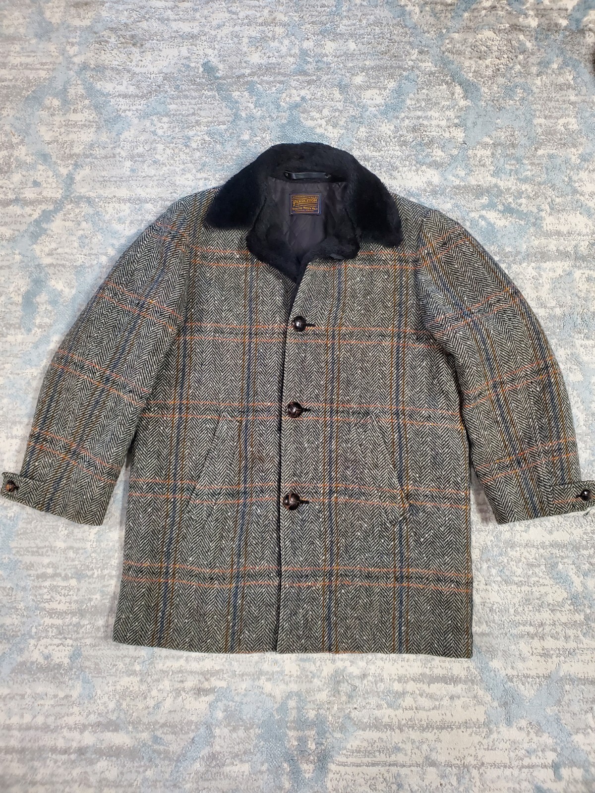 Vintage Pendleton Tweed Wool Coat Jacket Fur Collar H… - Gem