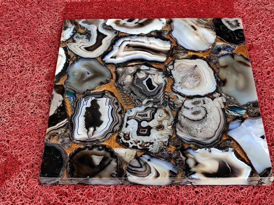 Square Top Agate Counter Desk Coffee Table, Agate Side Table Tops ...