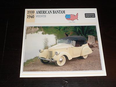 1939 1940 American Bantam Speedster Car Photo Spec Sheet Stat Info CARD ...