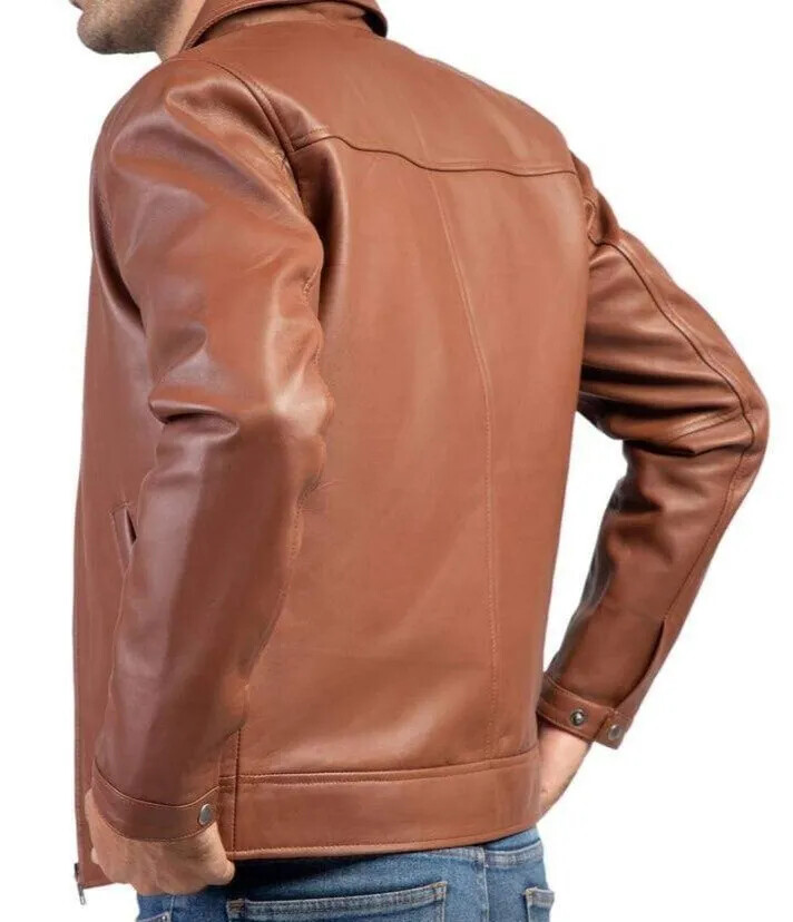 Men's Leather Jacket Motorcycle Slim Fit Biker Genuine Lambskin Leather ...