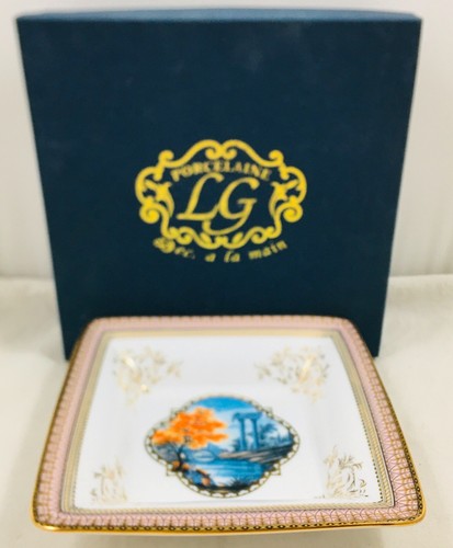 LG Limoges porcelaine - Dec a la Main square bowl 21cm - hand decorated ...