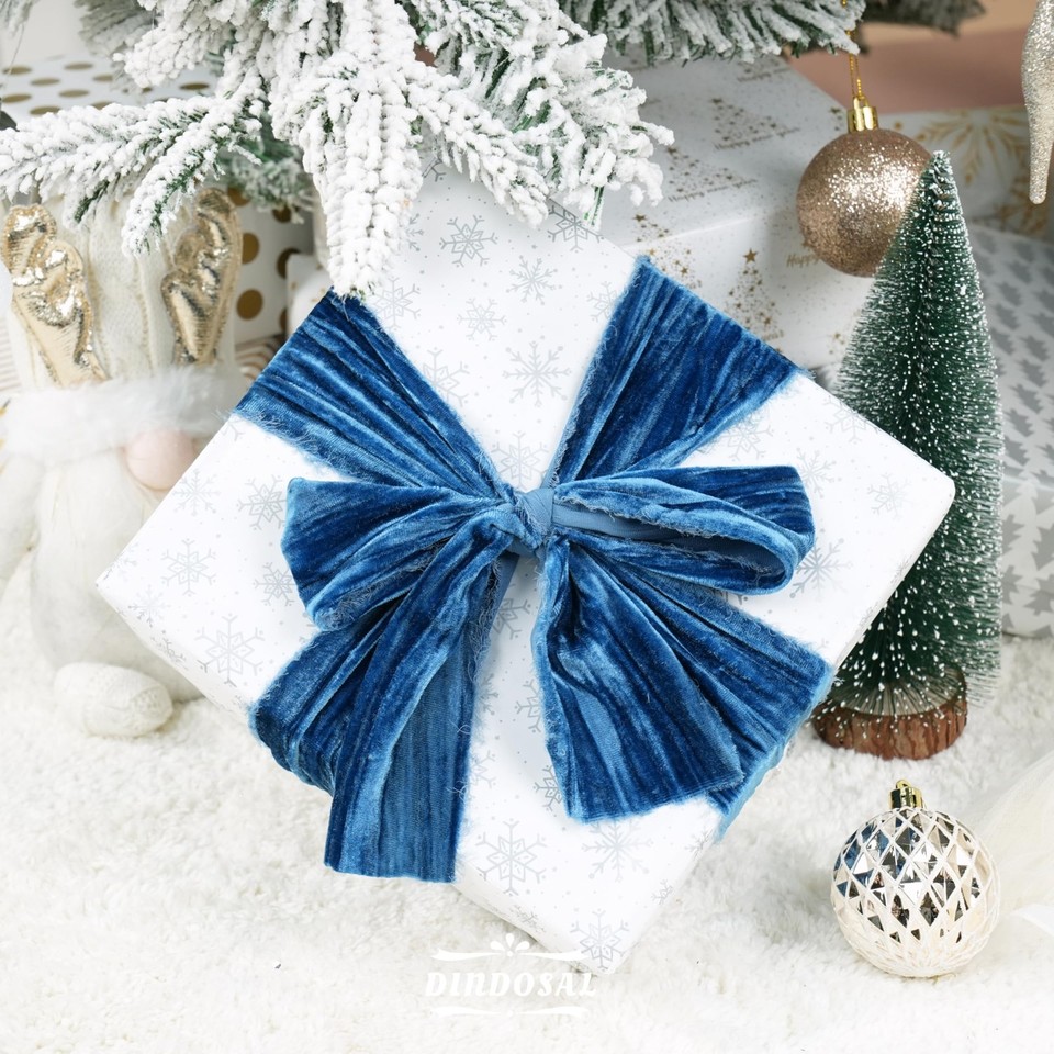 Blue Velvet Ribbon 3 inch Dark Blue Frayed Velvet Ribbon Crinkle Silk ...