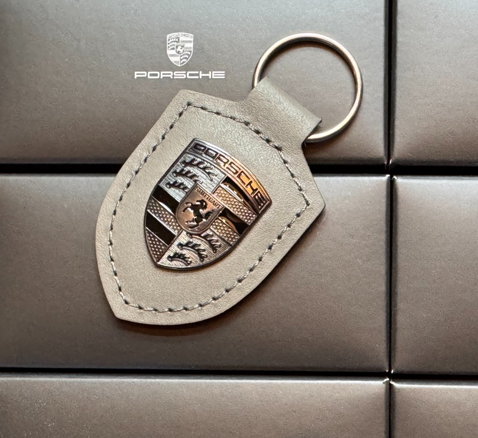 Porsche Exclusive Coat Of Arms Turbonite Gray Leather Keychain - Crest ...