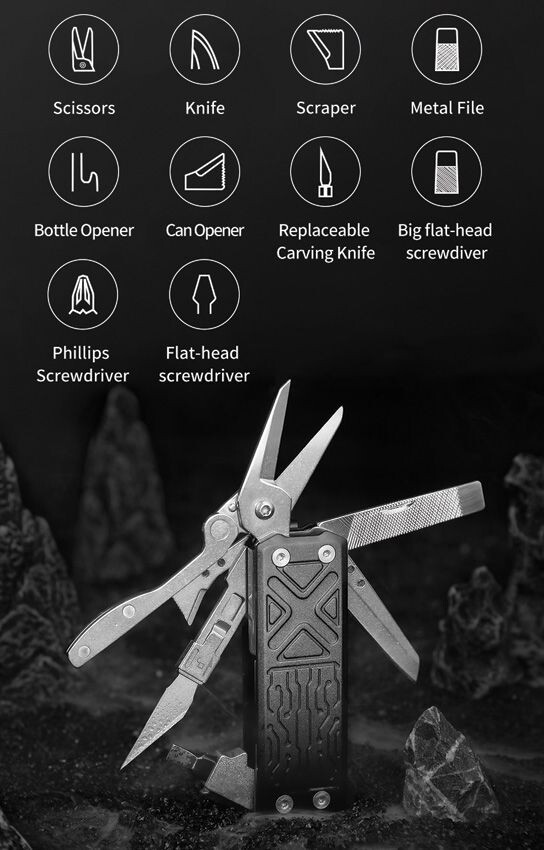 NexTool E1 Pocket Tool 9 Integrated Tools w/ Black Aluminum Handles 2. ...