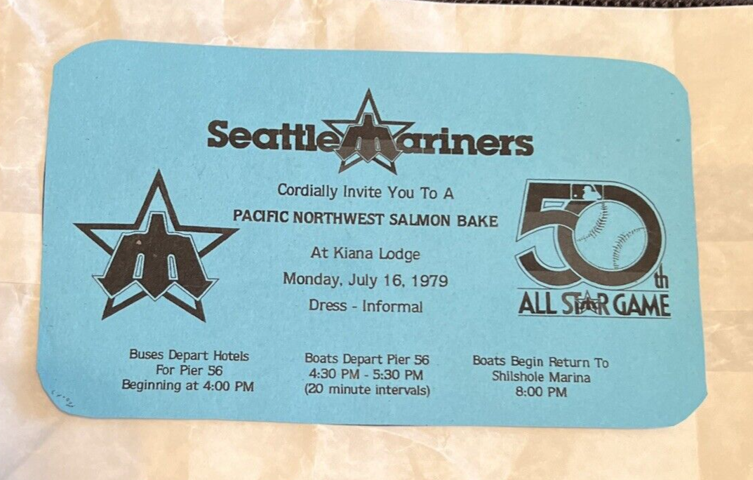 1979 Seattle Mariners 50th MLB ALL STAR GAME PARTICIPANT GALA PARTY ...