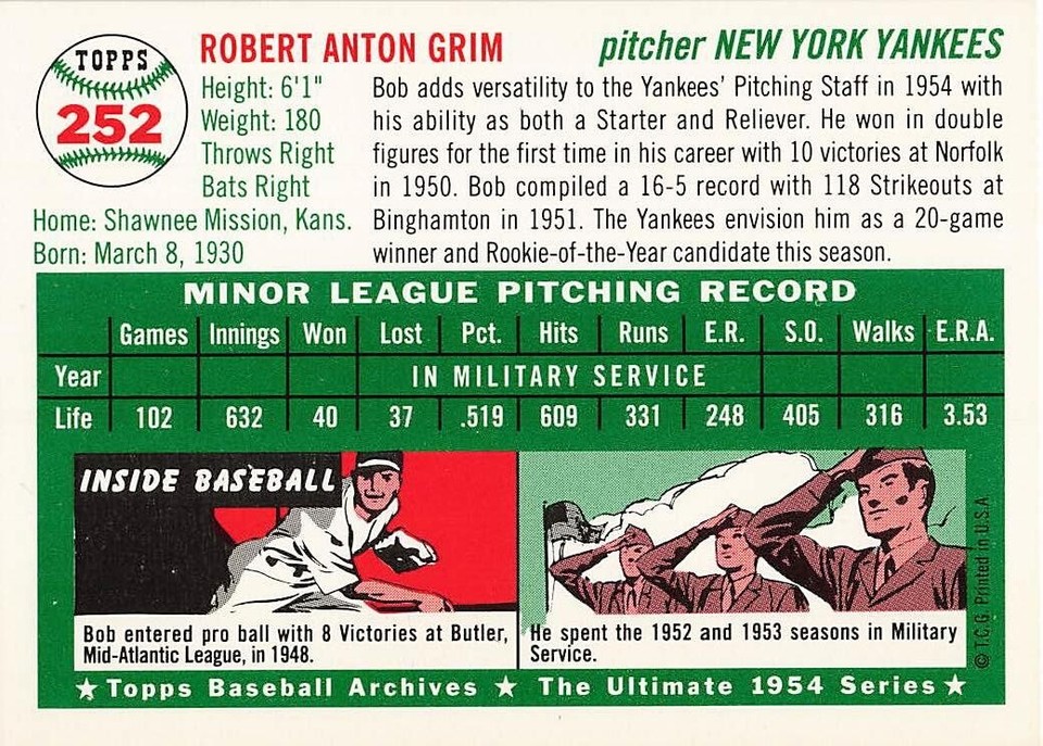 1994 Topps Archives '54 #252 Bob Grim | eBay