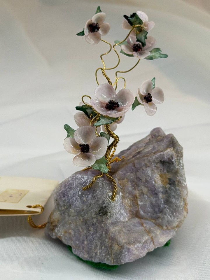 Vintage Jade Glass Floral Bonsai Tree Amethyst base sculpture "Forever ...